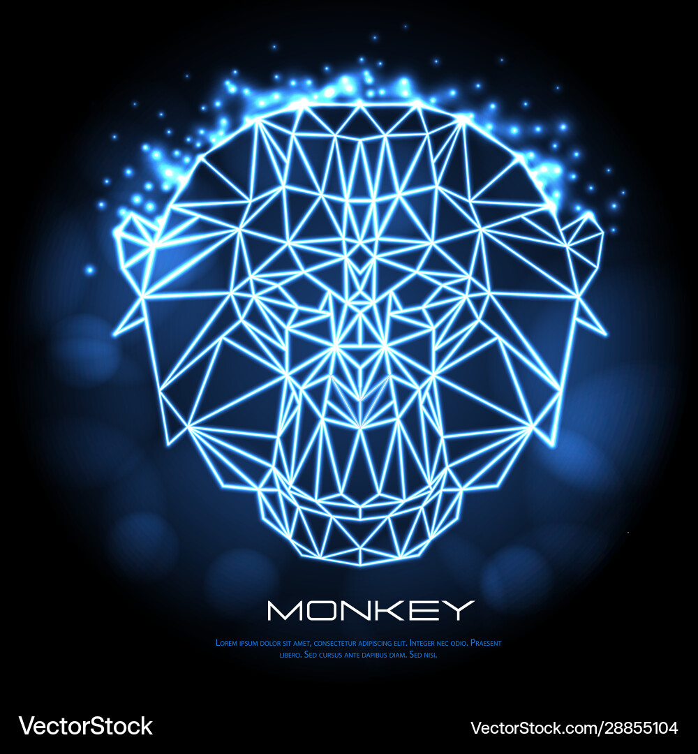 Abstract polygonal tirangle animal monkey neon Vector Image