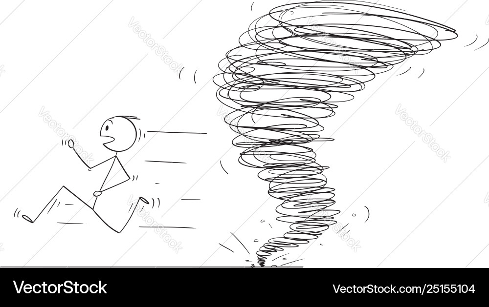 Cartoon man running away from tornado vortex Vector Image