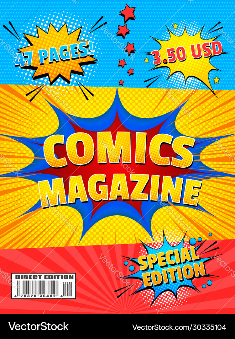Comics magazine bright cover Royalty Free Vector Image