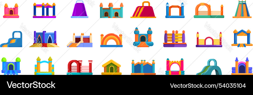 Inflatable bouncy house icons set Royalty Free Vector Image
