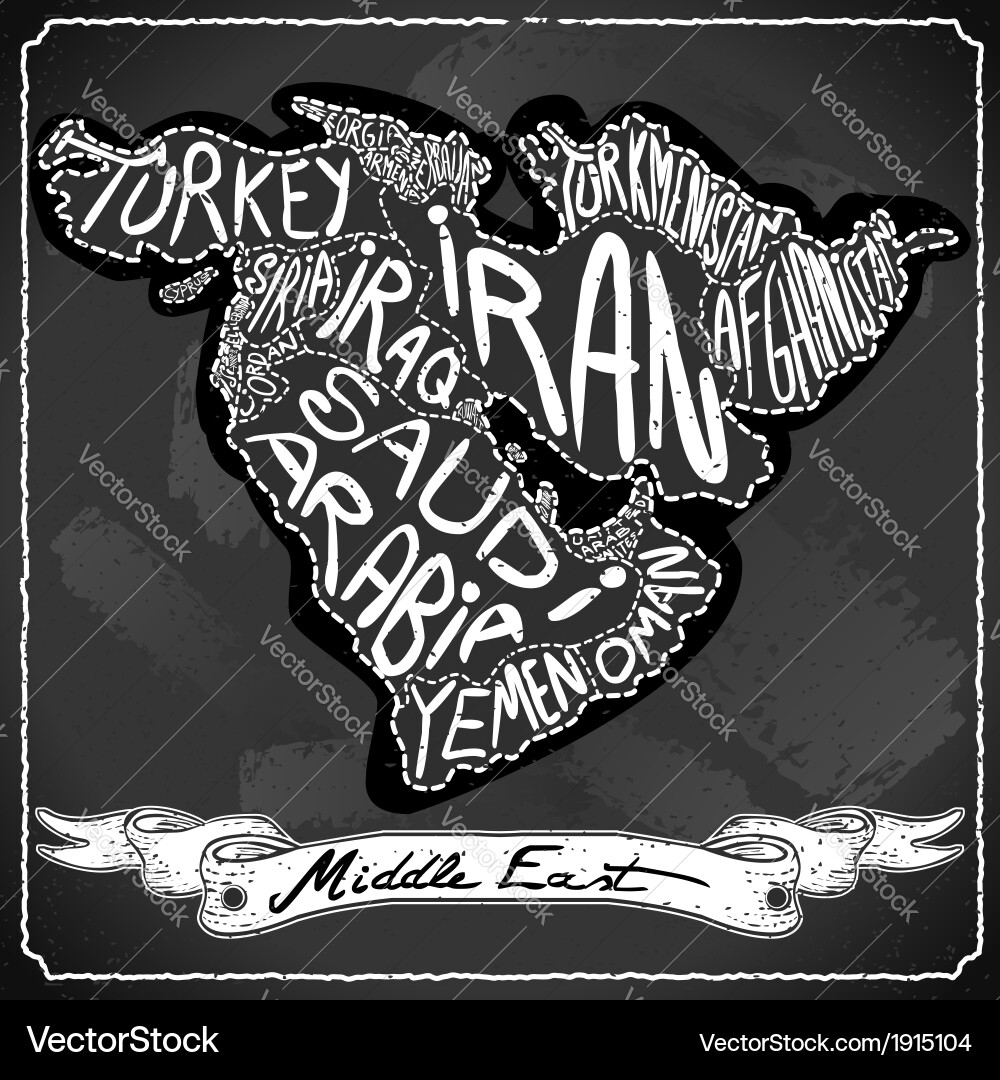 Middle east map on vintage handwriting blackboard Vector Image