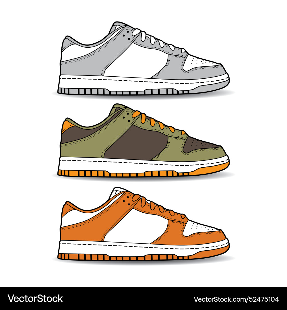 Sneakers shoe set collection with different color Vector Image