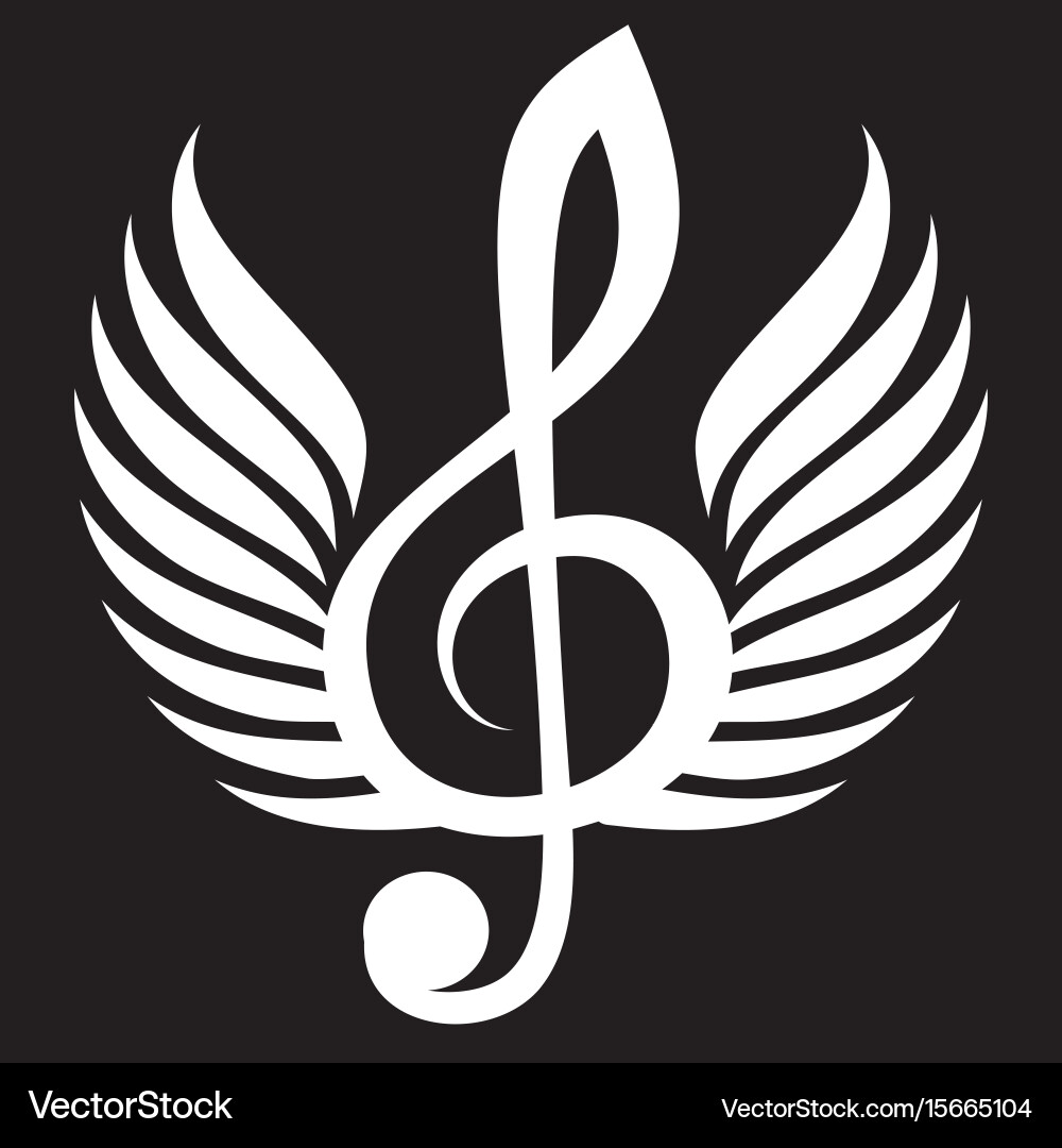 White treble clef with wings Royalty Free Vector Image