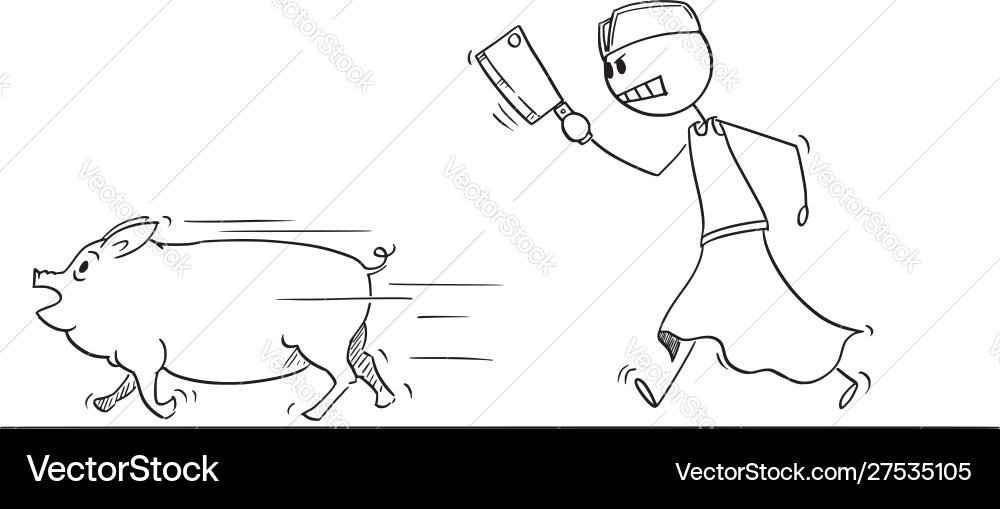 Cartoon angry butcher or slaughterer Royalty Free Vector