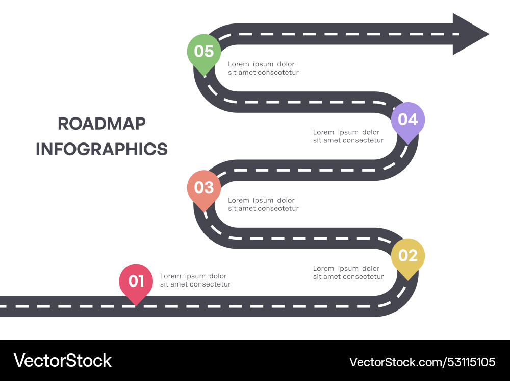 Colorful milestone roadmap infographic with arrow Vector Image