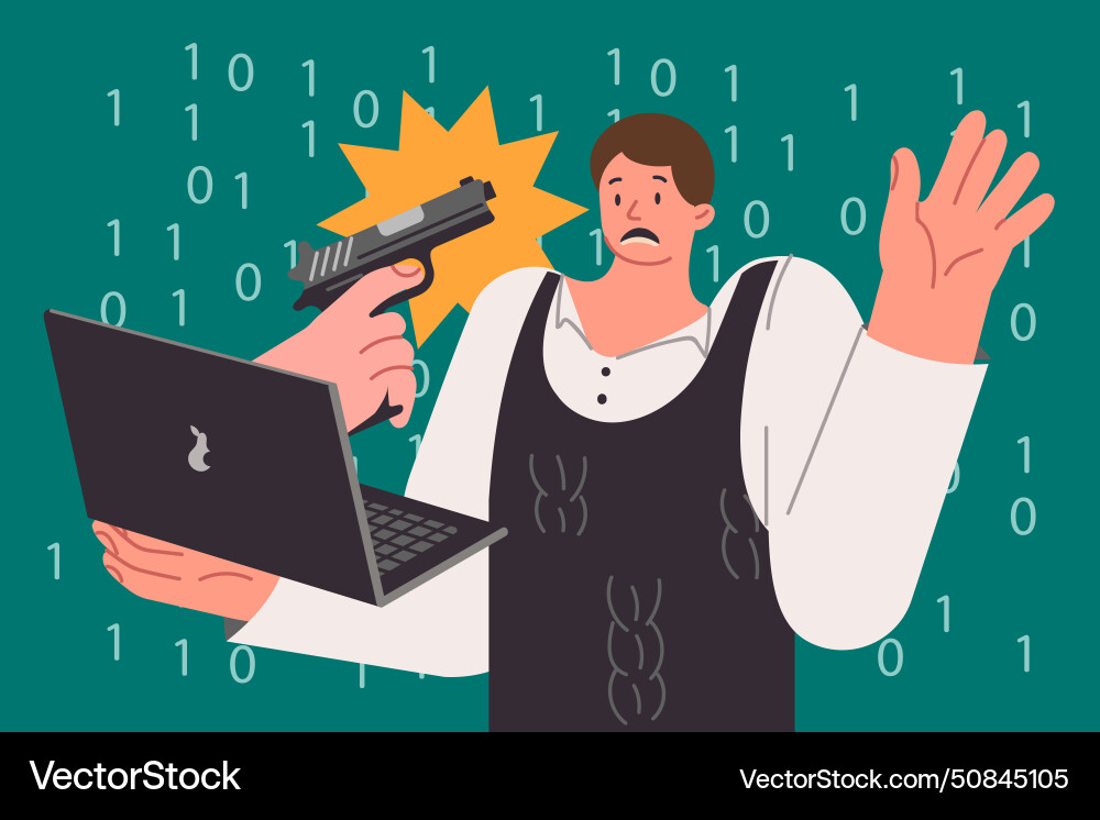 Internet extortionist hand with gun protrudes from