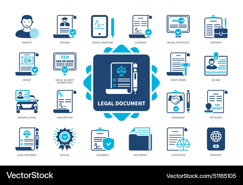 Legal document solid icon set Royalty Free Vector Image