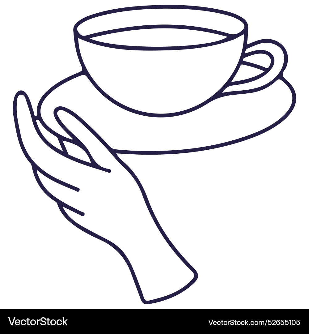 Line of hand holding coffee Royalty Free Vector Image