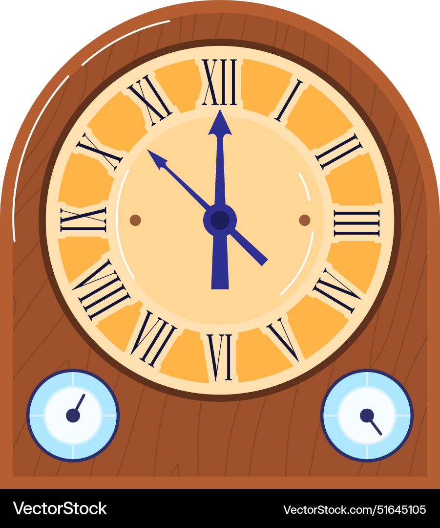 Oldfashioned clock wood frame roman numerals Vector Image