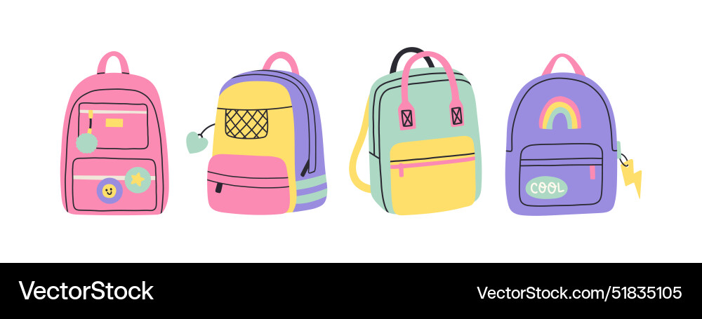School backpacks and schoolbags set collection Vector Image