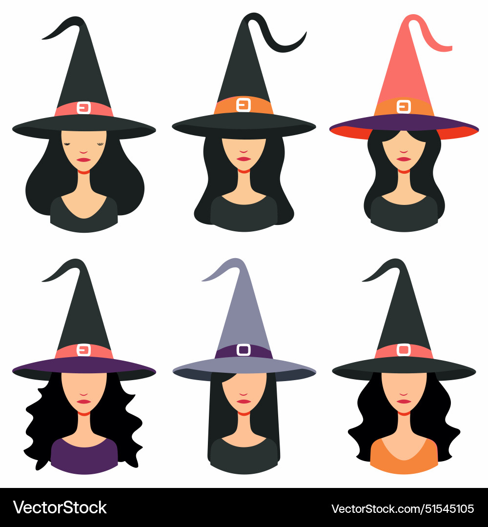 Six stylized female witch characters wearing Vector Image