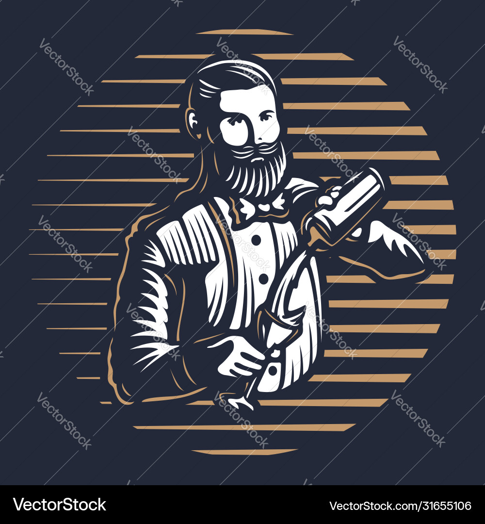 Bearded barmen barkeeper or bartender in work Vector Image