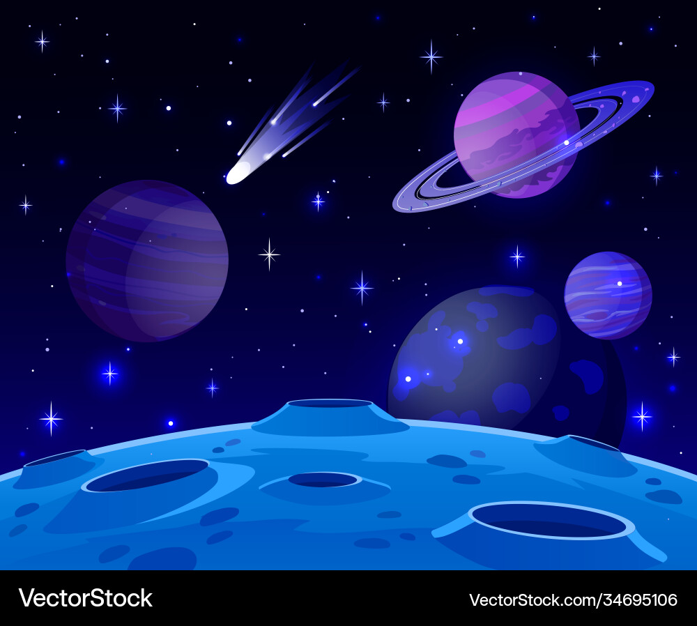 Cartoon space landscape cosmic planet surface Vector Image