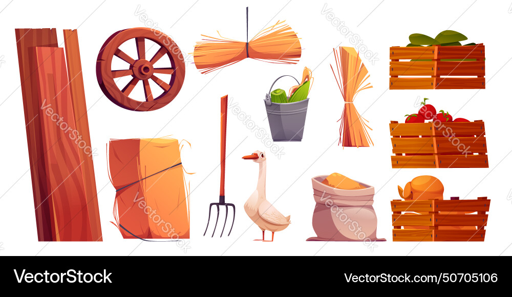 Farm barn interior elements set Royalty Free Vector Image