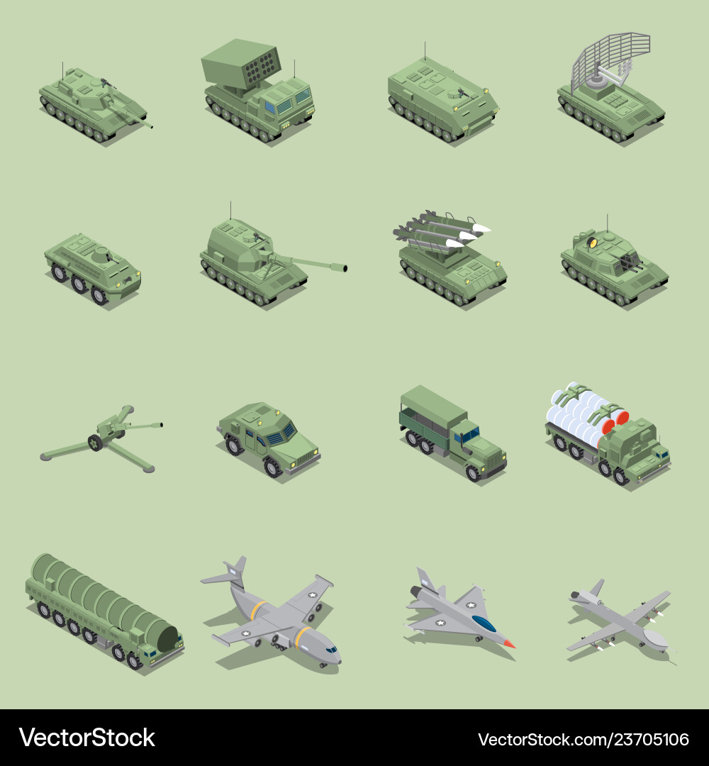 Military Vehicles Isometric Icons Royalty Free Vector Image