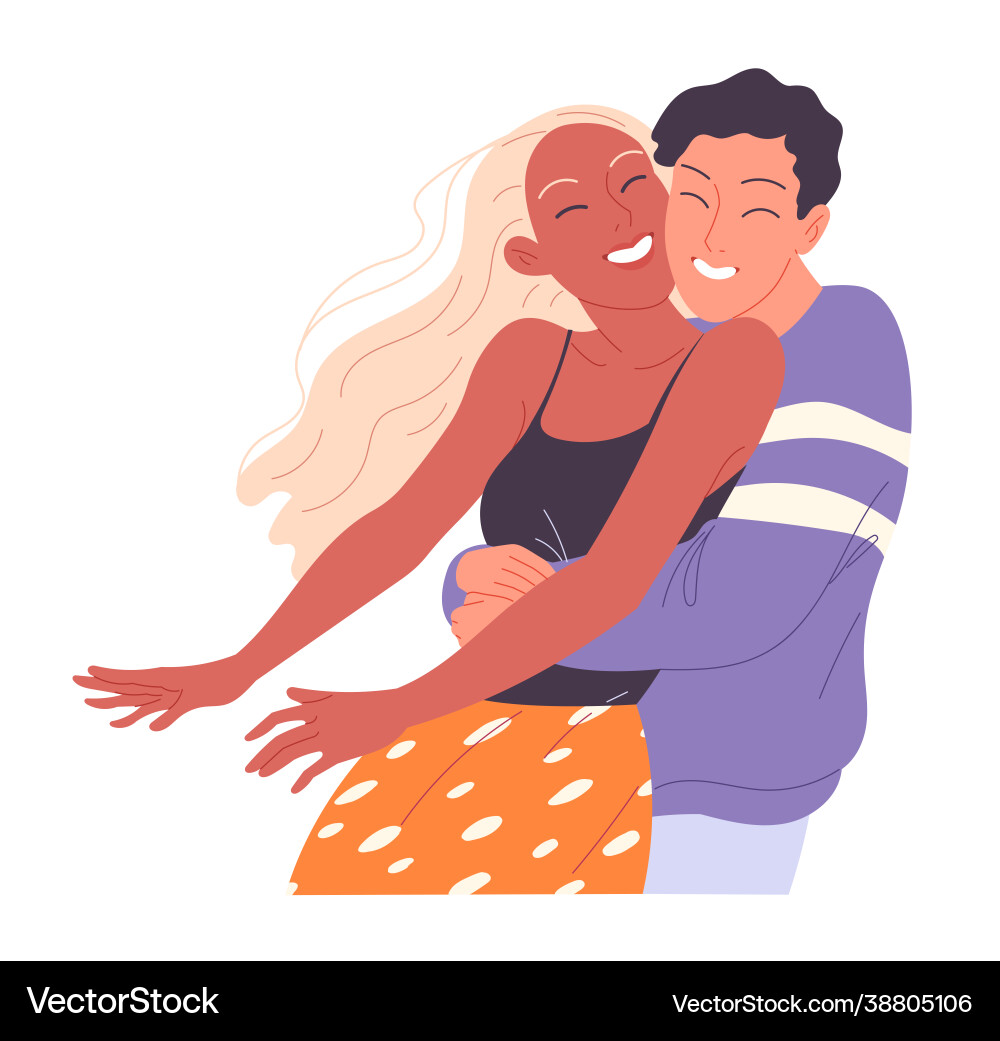 Young man hugs girl from behind Royalty Free Vector Image