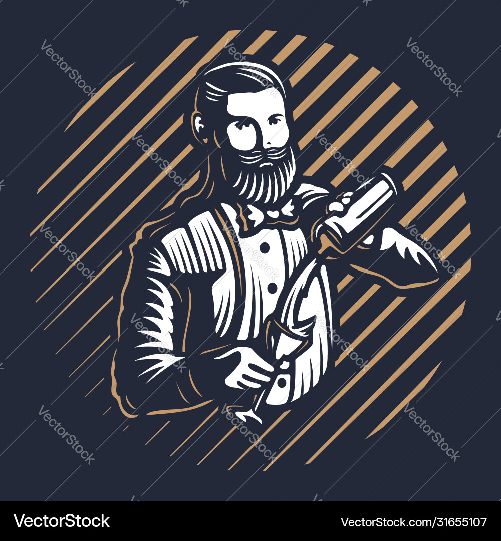 Bearded Bartender Silhouette Royalty Free Vector Image
