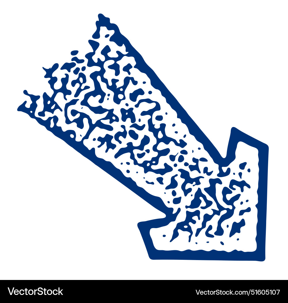 Blue textured downward arrow Royalty Free Vector Image