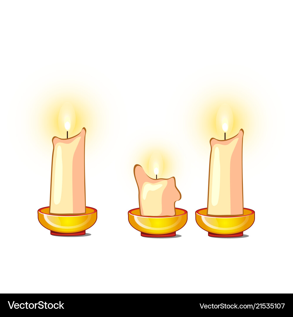 White candles burn and melt isolated on Royalty Free Vector