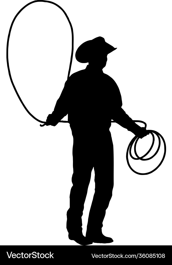 Cowboy with lasso rope silhouette Royalty Free Vector Image