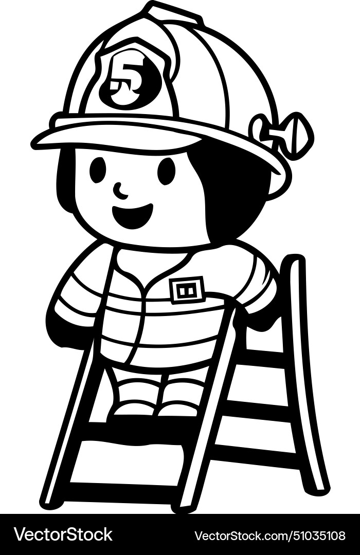 Fireman with ladder cute cartoon character Vector Image