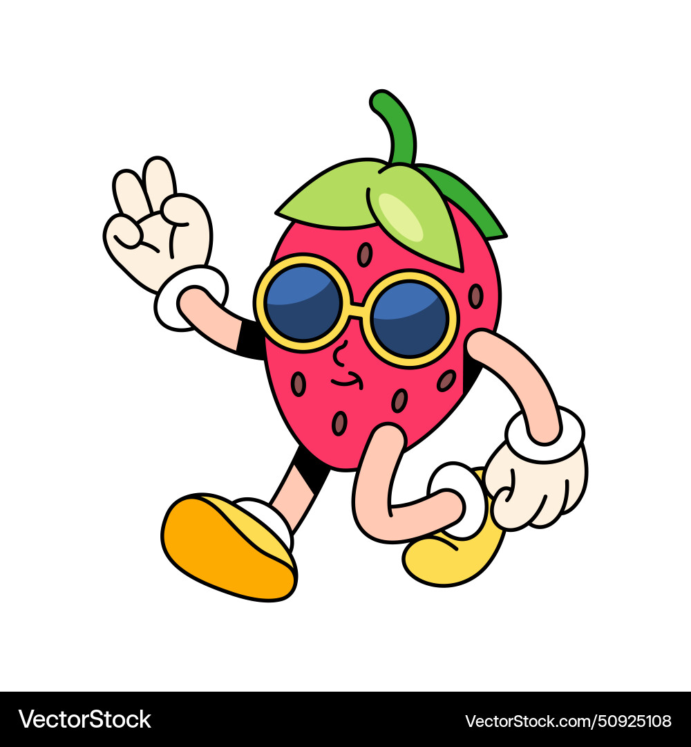 Funny looking walking strawberry pop art Vector Image