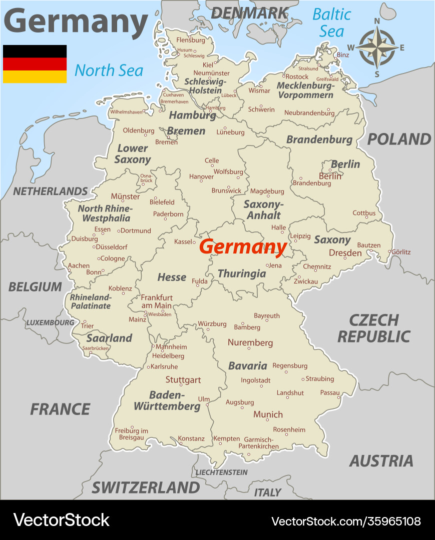 Germany Map with City Boundaries Royalty Free Vector Image
