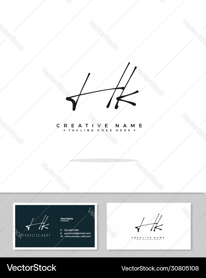 H k hk initial logo signature handwriting Vector Image