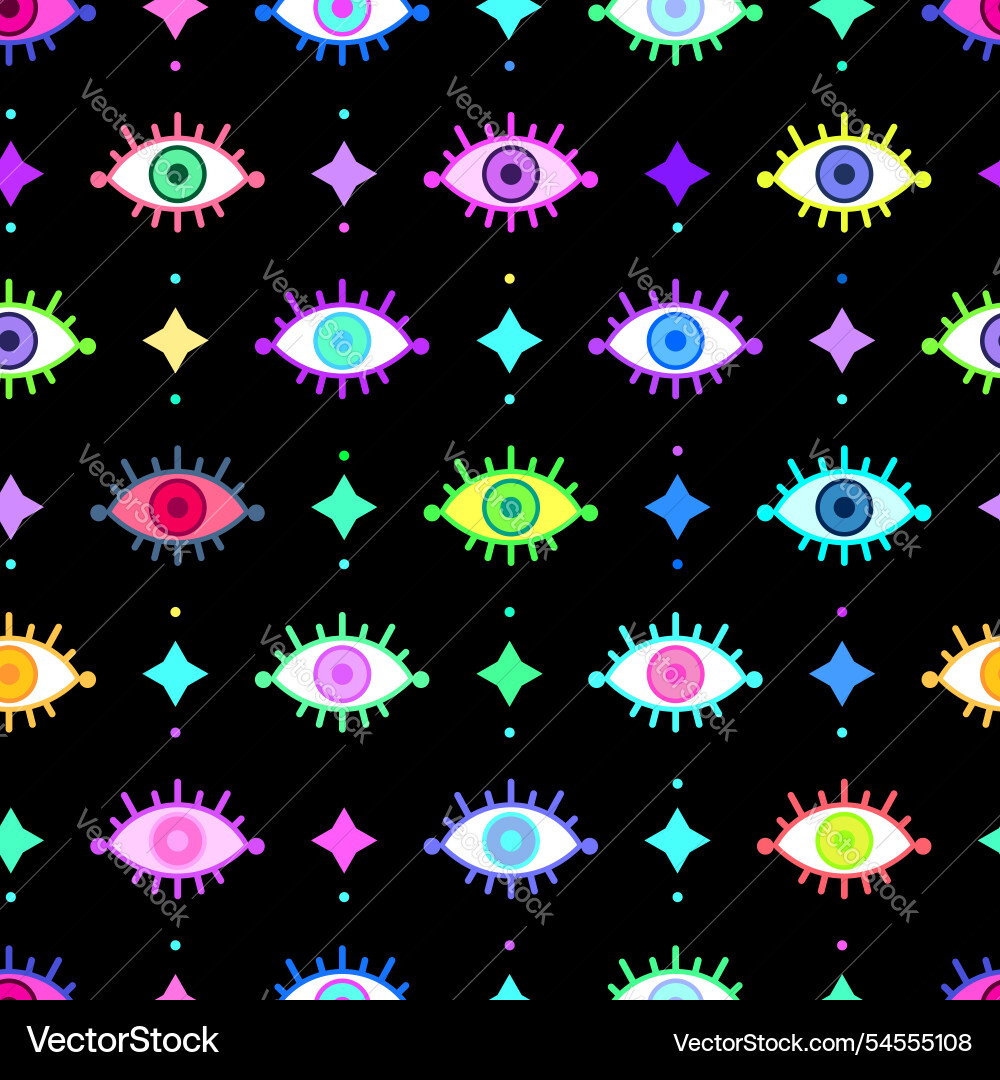 Many multi-colored eyes on a black background Vector Image