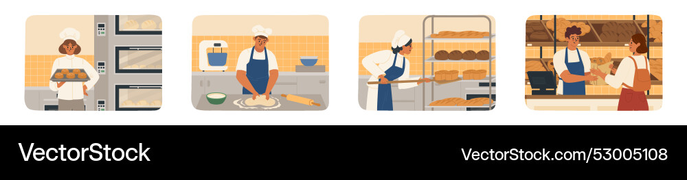 Professional bakers cartoon characters in uniform Vector Image