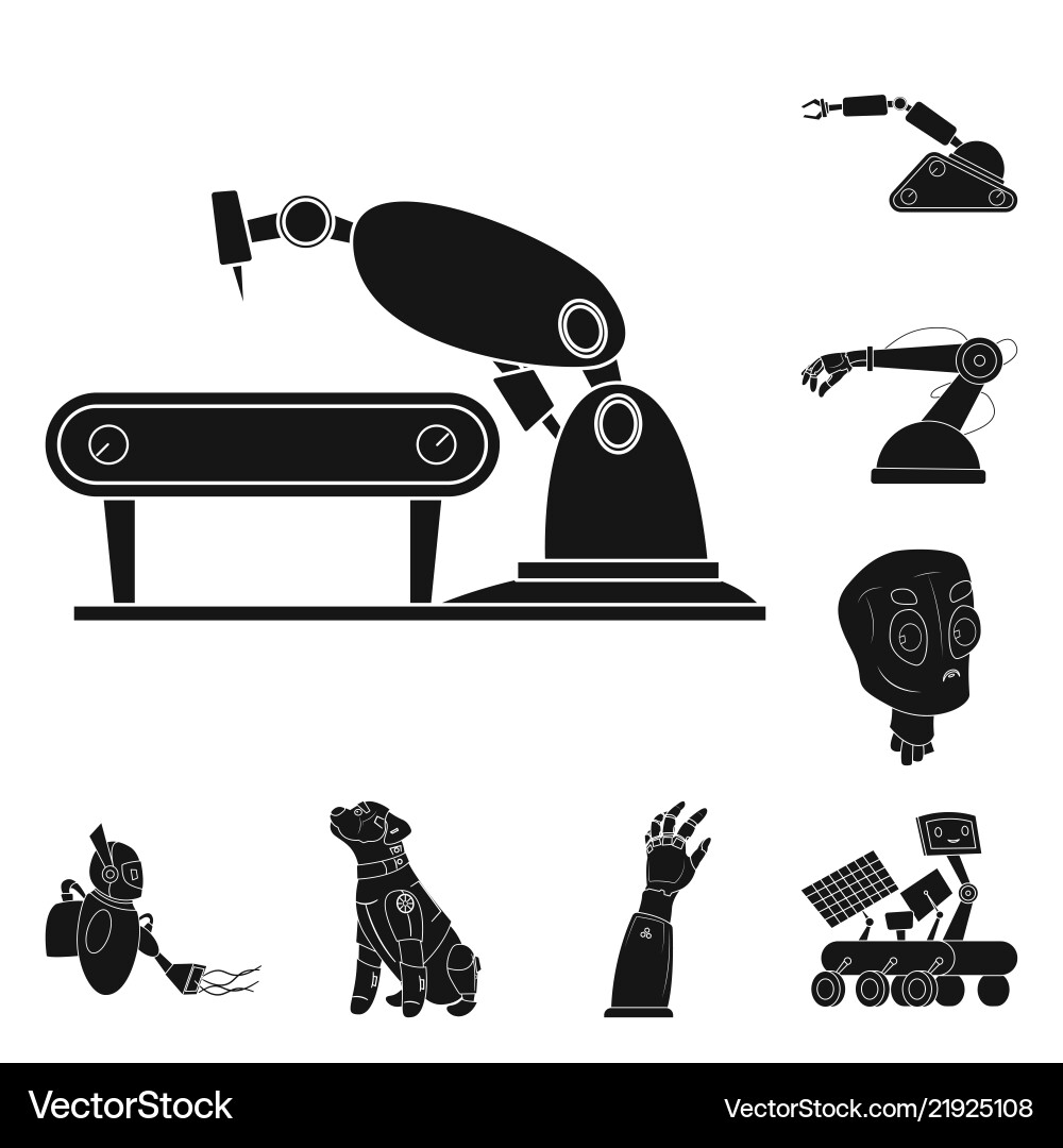 Robot and factory logo set Royalty Free Vector Image