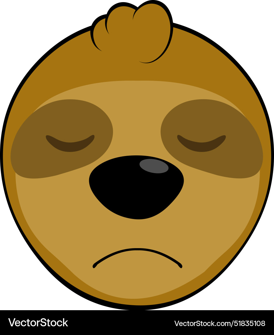 Sloth head character sad expression Royalty Free Vector