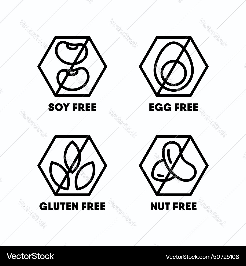 Soy egg gluten nut free information signs Vector Image