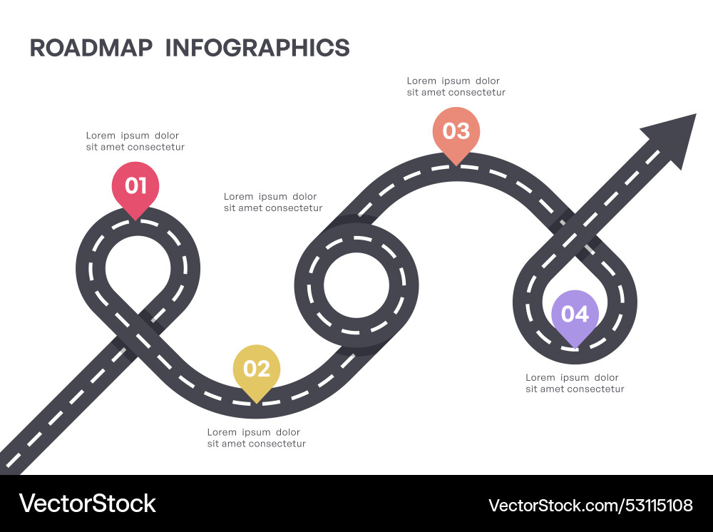 Vibrant milestone roadmap infographic with arrows Vector Image