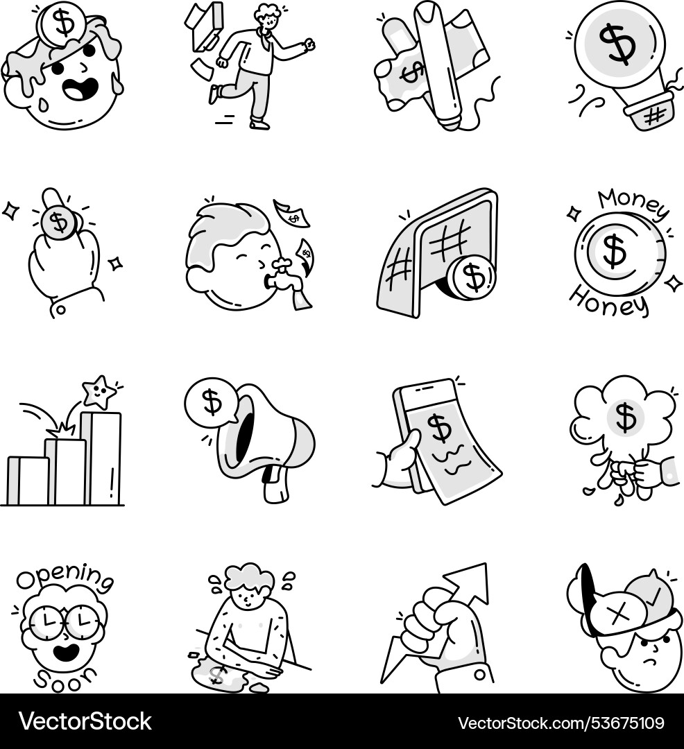 Basic rgbcollection of business activities doodle Vector Image