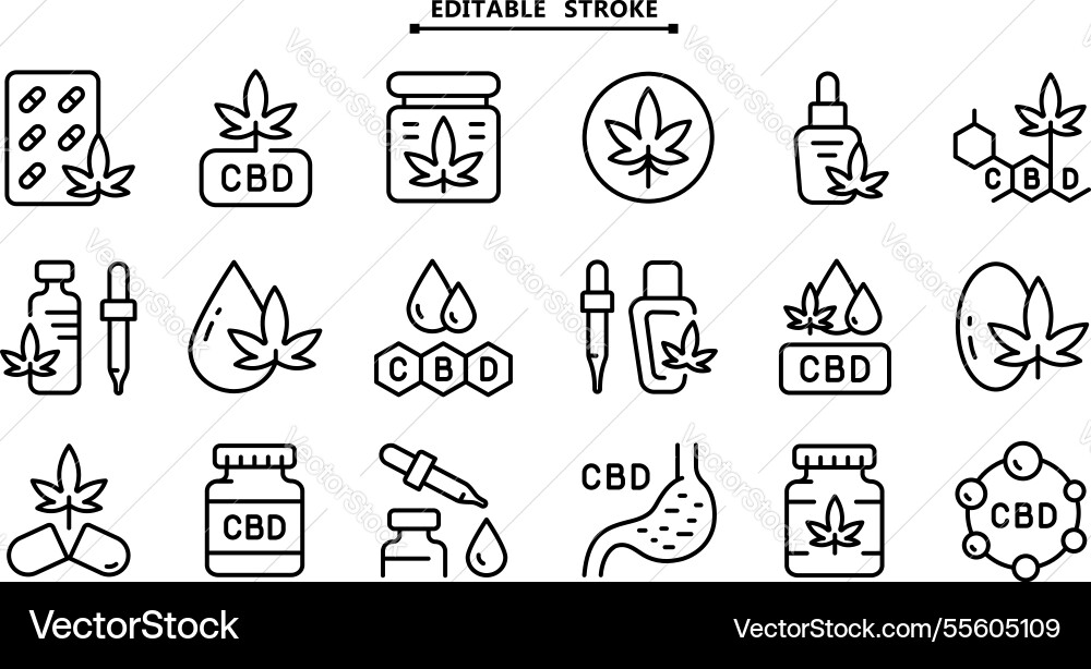 Cannabis or hemp logo template editable stroke Vector Image