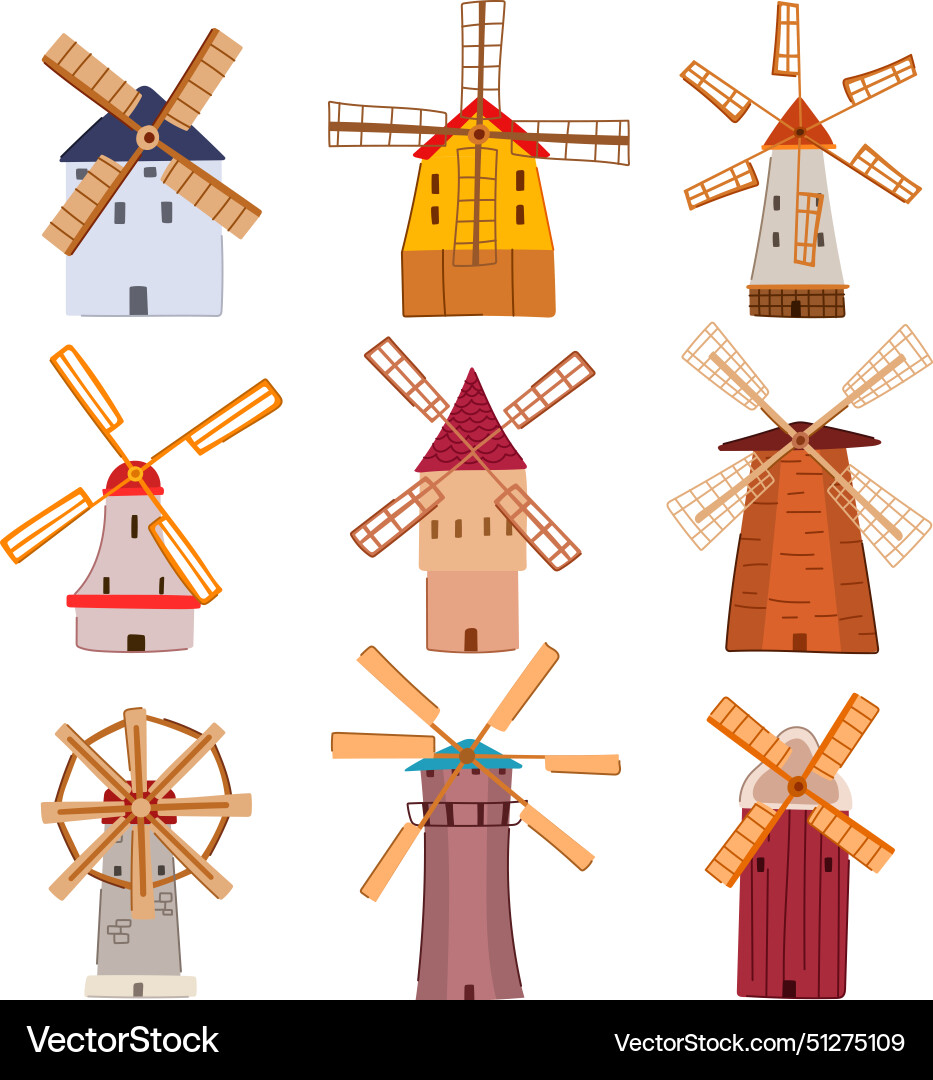 Mill farm set cartoon Royalty Free Vector Image
