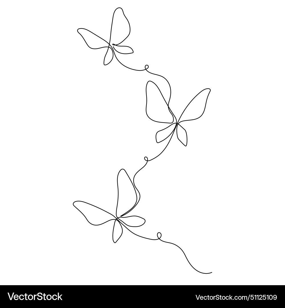 One line butterfly outline flying Royalty Free Vector Image