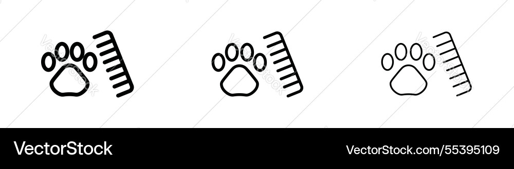 Pet grooming icons in three different stroke lines