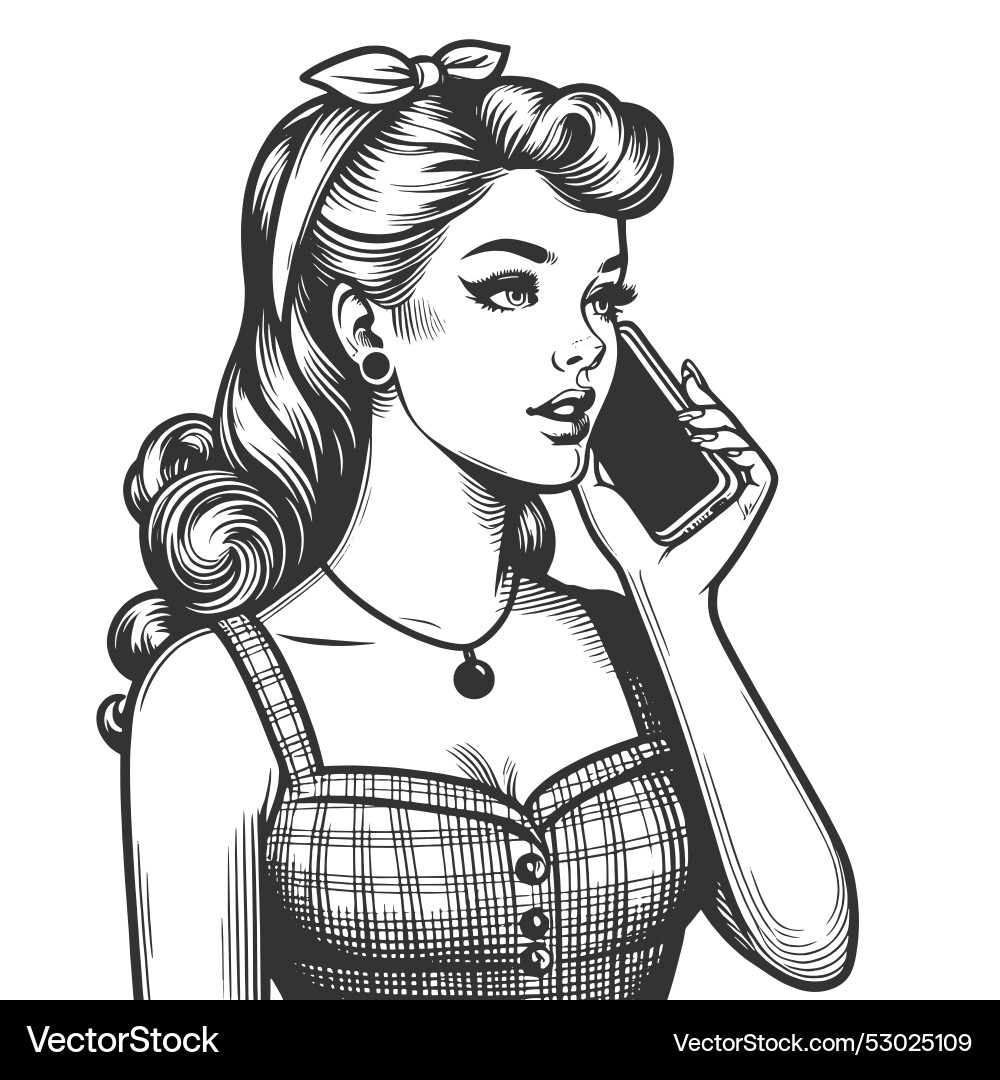Retro woman talking on smartphone Royalty Free Vector Image