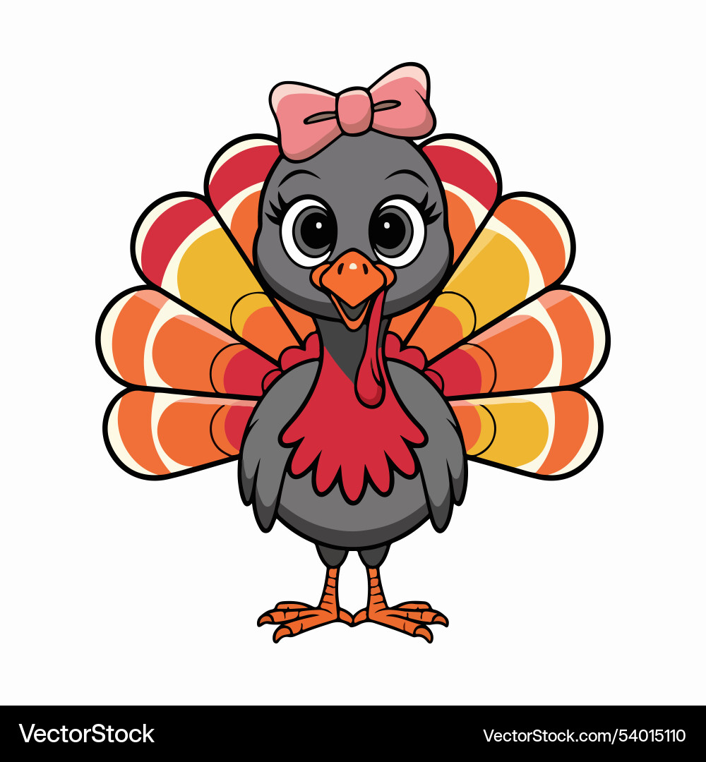 Cute cartoon turkey bird on white background Vector Image