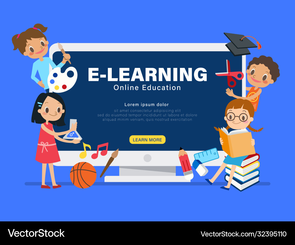 E-learning online education concept group Vector Image