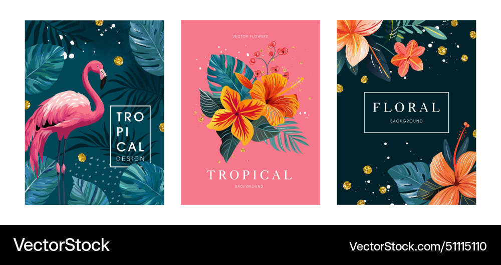 Set of tropical postcards with beautiful exotic Vector Image
