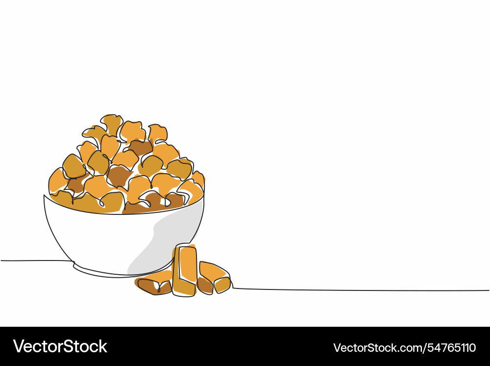 Single continuous line drawing caramel popcorn Vector Image