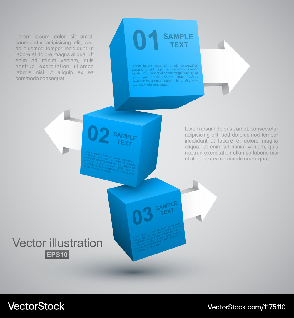 Three blue boxes with arrows 3d Royalty Free Vector Image