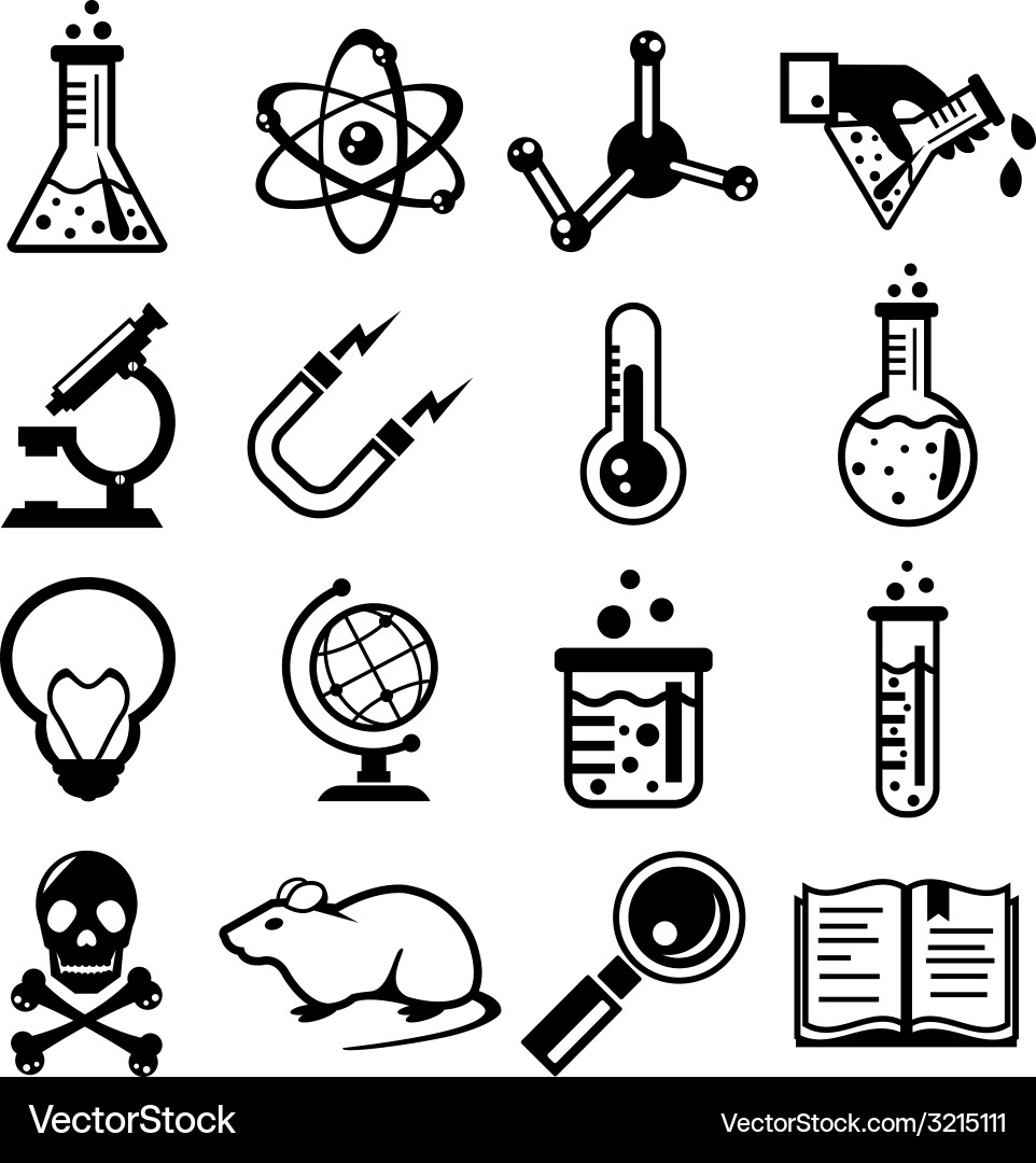 Chemistry and science black icon set Royalty Free Vector