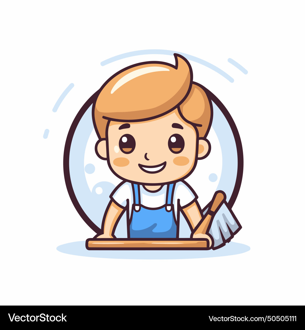 Cleaning boy concept in cartoon style Royalty Free Vector