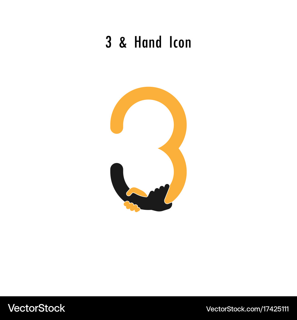 Creative 3- number icon abstract and hands Vector Image