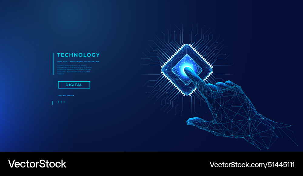 Finger presses on a chip or processor technology Vector Image