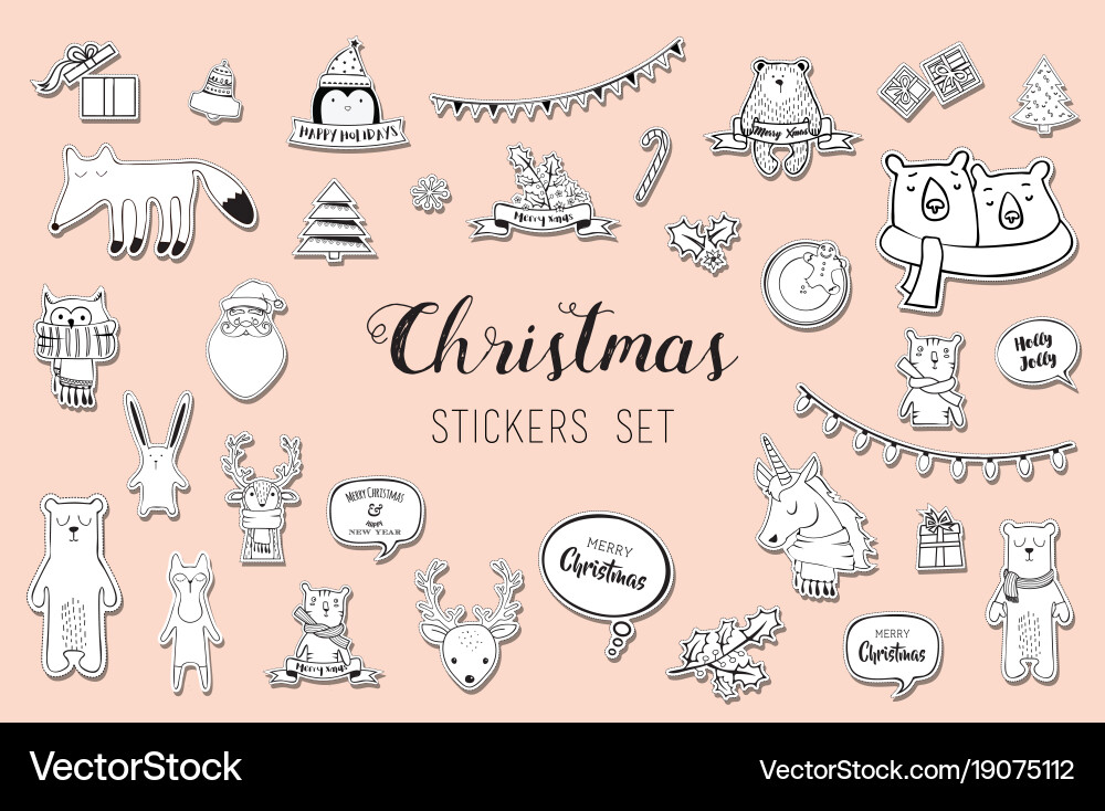 Black and white christmas winter sticker set Vector Image